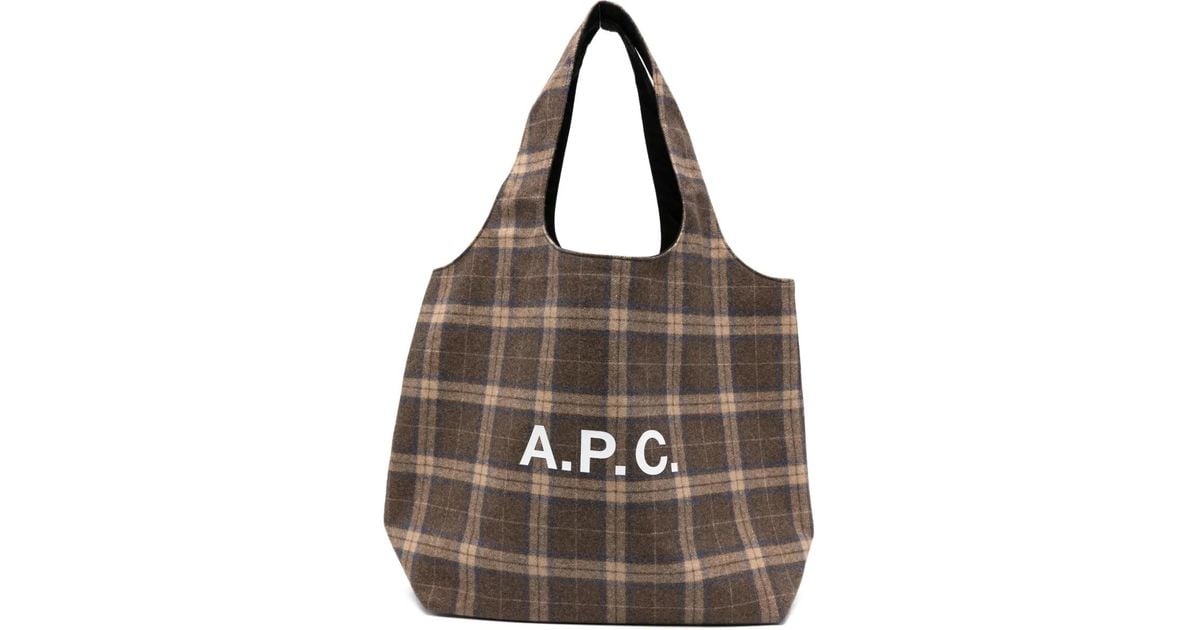 A.P.C. Ninon Checked Logo Tote Bag in Brown | Lyst