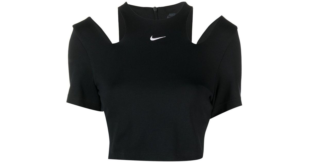 Nike Cut-out Cropped T-shirt in Black | Lyst