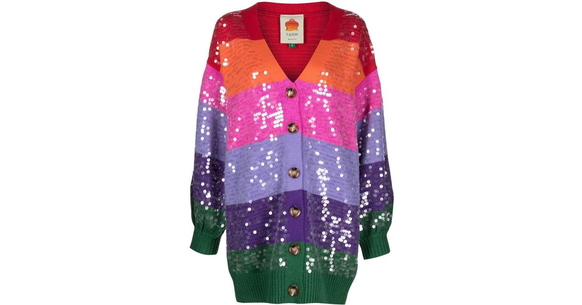 FARM Rio Sequin-embellished Rainbow Cardigan in Pink | Lyst