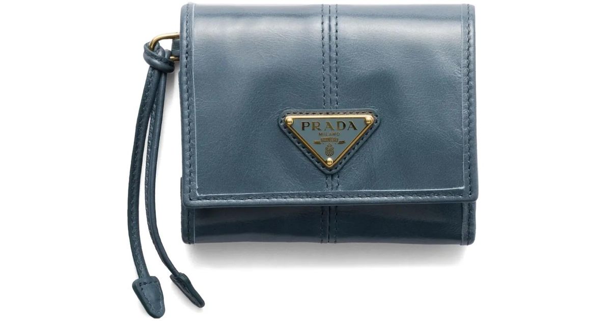 Prada Enamel-Triangle Logo Wallet in Blue | Lyst UK