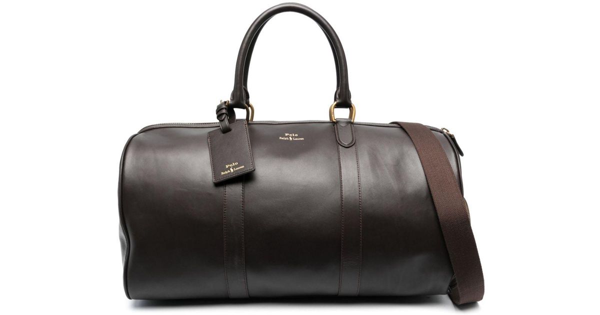 Polo Ralph Lauren Logo Print Leather Duffle Bag In Black For Men Lyst
