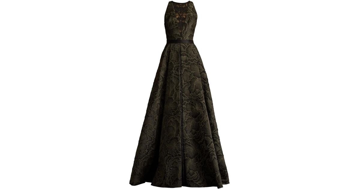 Tadashi Shoji Darana Floral-Jacquard Gown in Black | Lyst