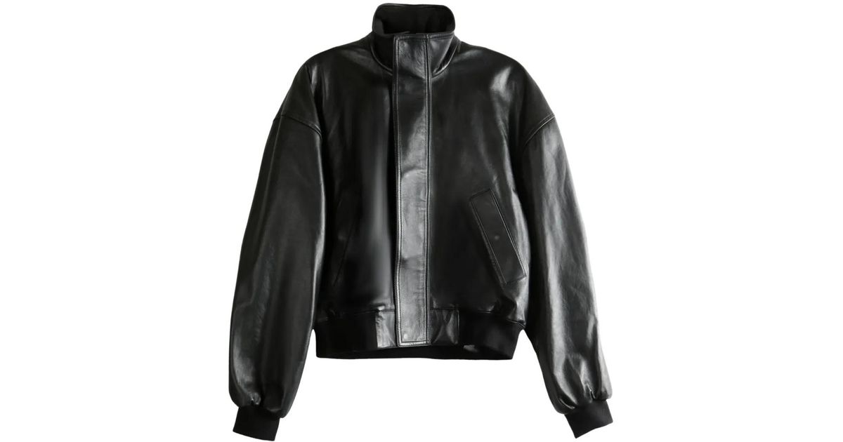 Balenciaga High-Neck Leather Bomber Jacket in Black | Lyst