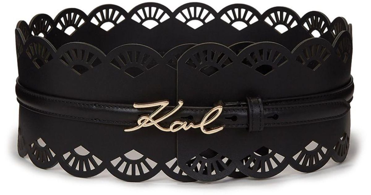 Karl Lagerfeld Signature Fan Wide Leather Belt in Black | Lyst UK
