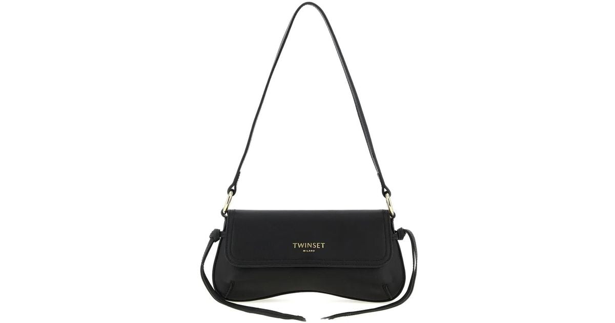 Twinset Logo Knot Leather Shoulder Bag in Black | Lyst UK