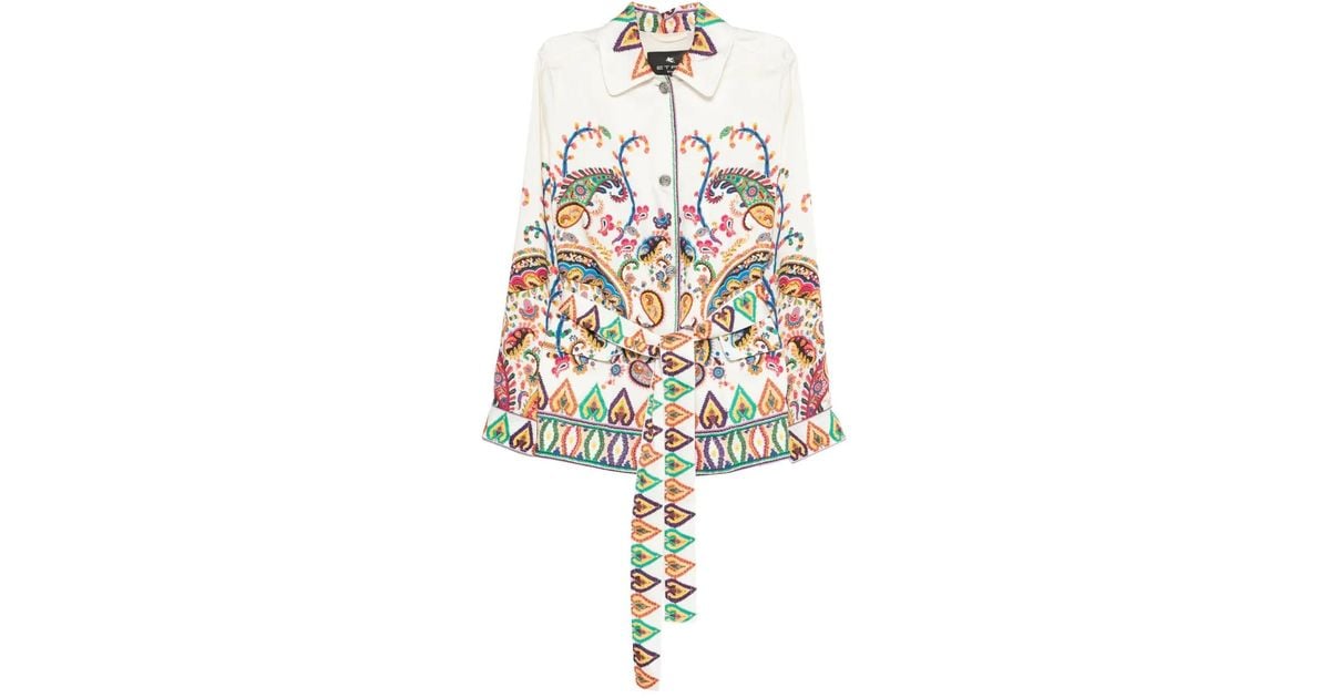 Etro Safari Jacket With Belt in White | Lyst
