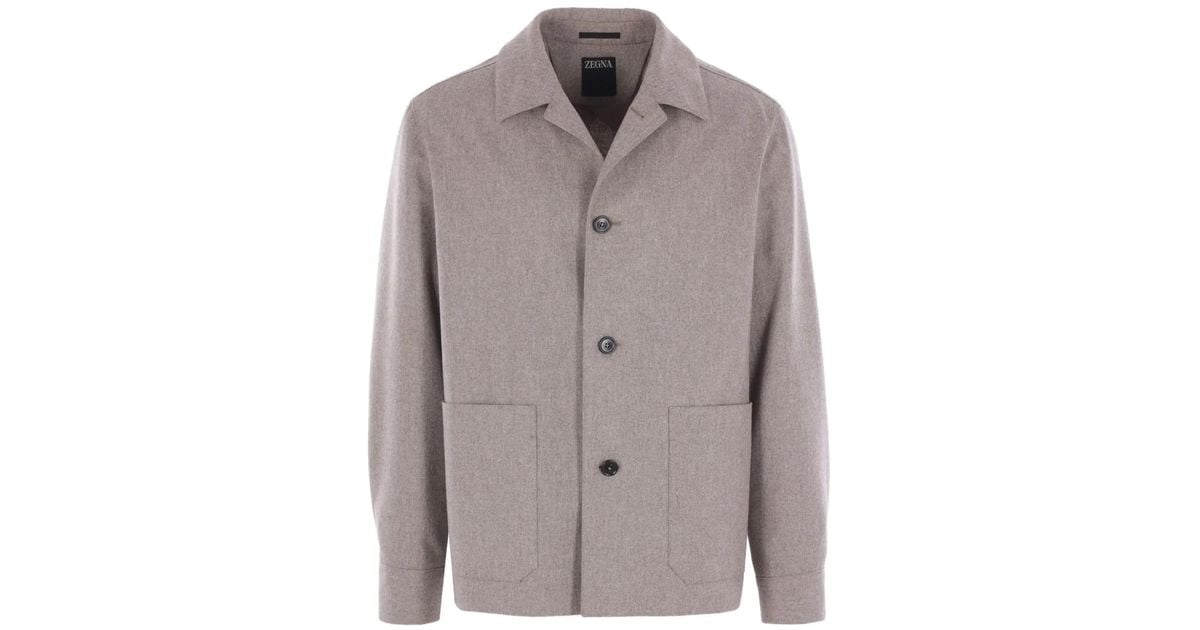 ZEGNA Button-Fastening Patch-Pocket Jacket in Grey for Men | Lyst UK