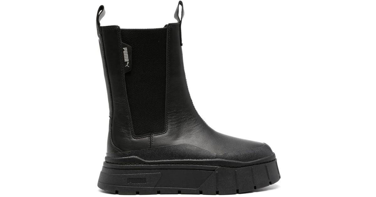 PUMA Mayze Stack 50Mm Leather Chelsea Boots in Black | Lyst