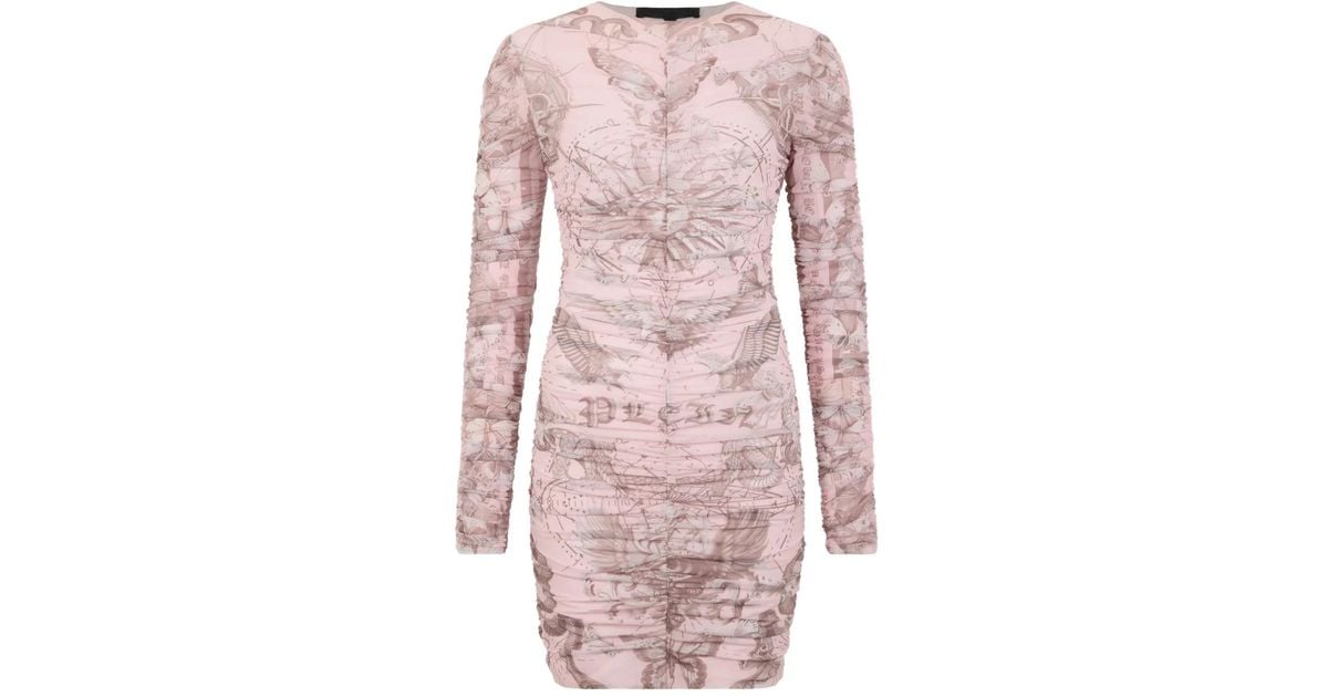 Philipp Plein Wrinkled Mini Dress Butterfly Tattoo in Pink | Lyst UK