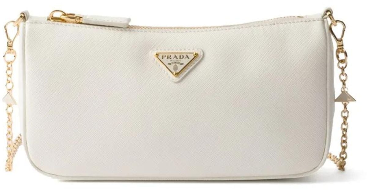 Prada Mini Triangle-Logo Cross Body Bag in White | Lyst