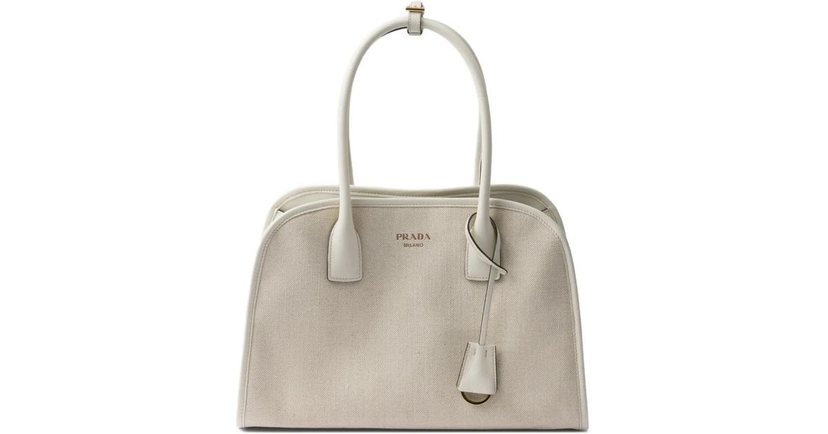 Prada Medium Linen-Blend Tote Bag in Natural | Lyst