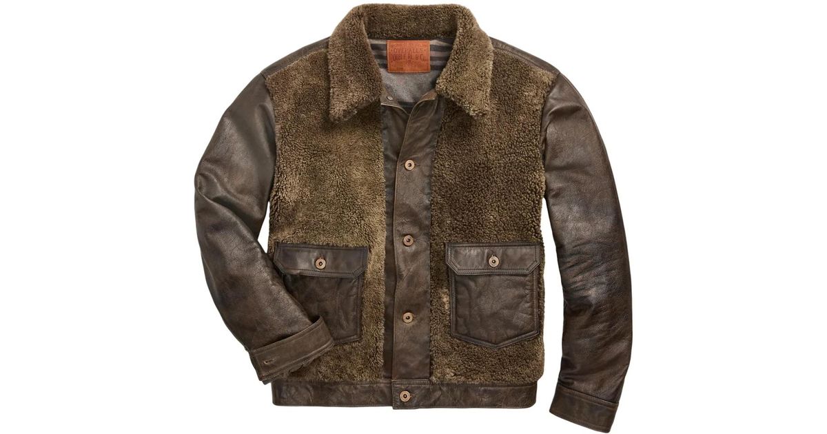 RRL Shearling-Panelled Leather Jacket in Brown for Men | Lyst
