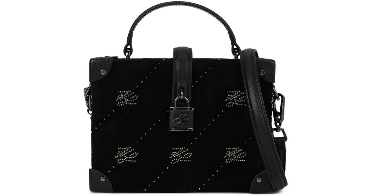 KARL LAGERFELD K/Autograph Padlock Rhinestone Trunk Bag in Black | Lyst