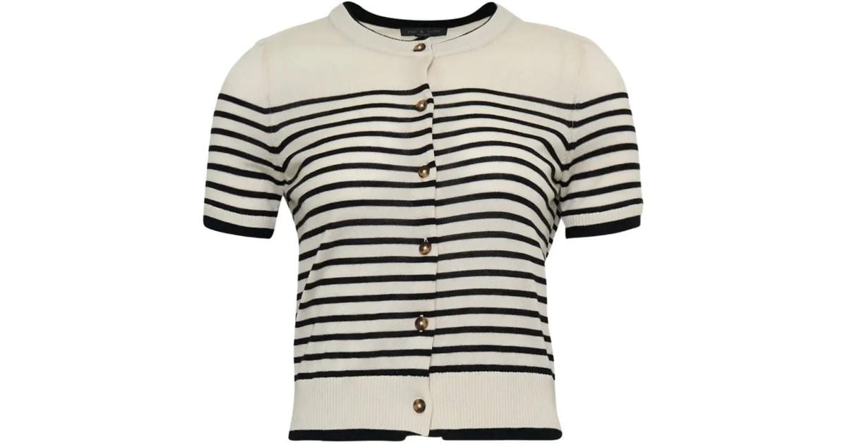 Rag & Bone Anne Striped Short-Sleeve Cardigan in White | Lyst
