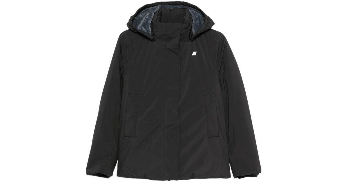 K-Way Hooded Puffer Jacket in Black | Lyst UK