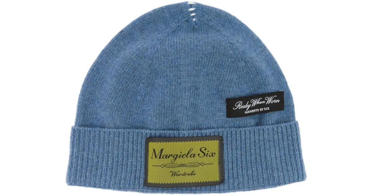 MM6 by Maison Margiela Logo-Patch Beanie in Blue | Lyst UK