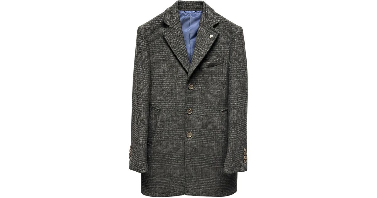 Manuel Ritz Buttoned Checked Coat in Grey for Men | Lyst UK