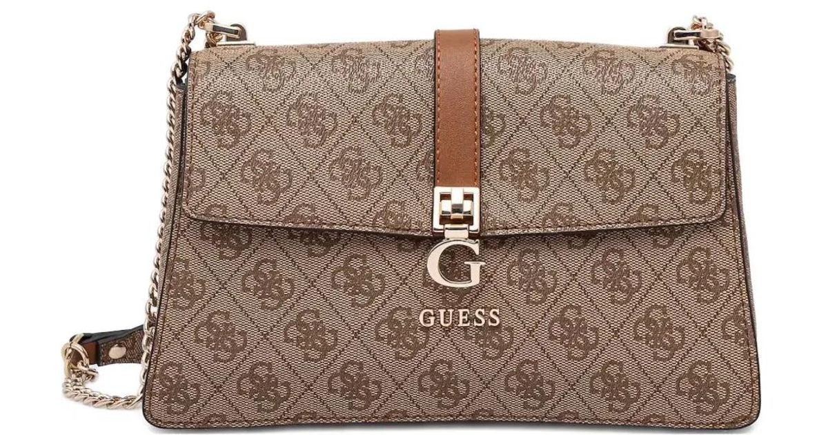 Guess Zamira Monogram Canvas Shoulder Bag in Brown | Lyst