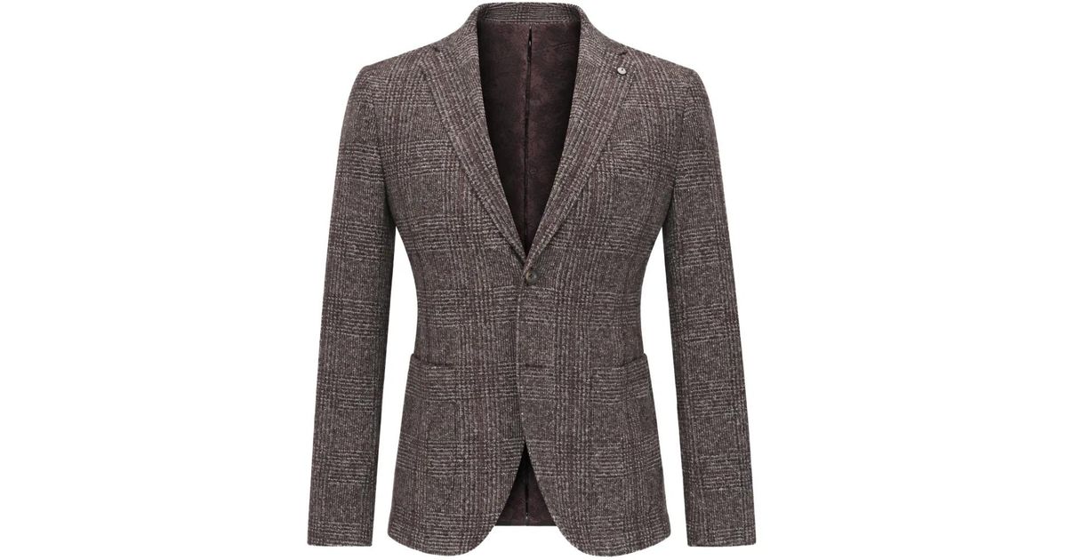 Lubiam Check Notched Jacket in Brown for Men | Lyst