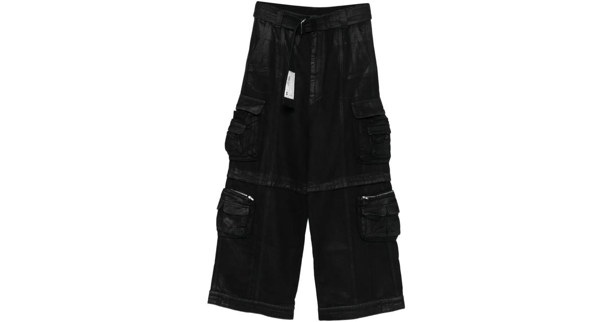 LỰU ĐẠN Coated-Finish Cargo Jeans in Black for Men | Lyst UK