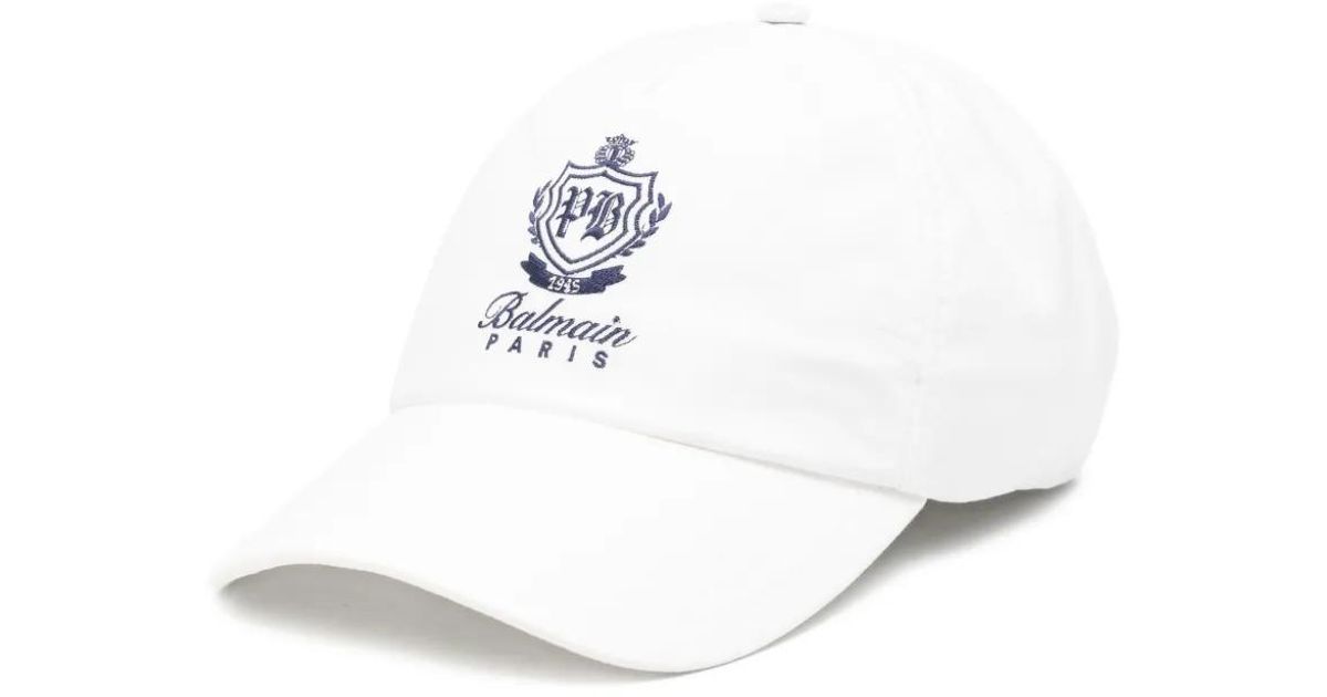Balmain Embroidered-Logos Cotton Cap in White for Men | Lyst UK