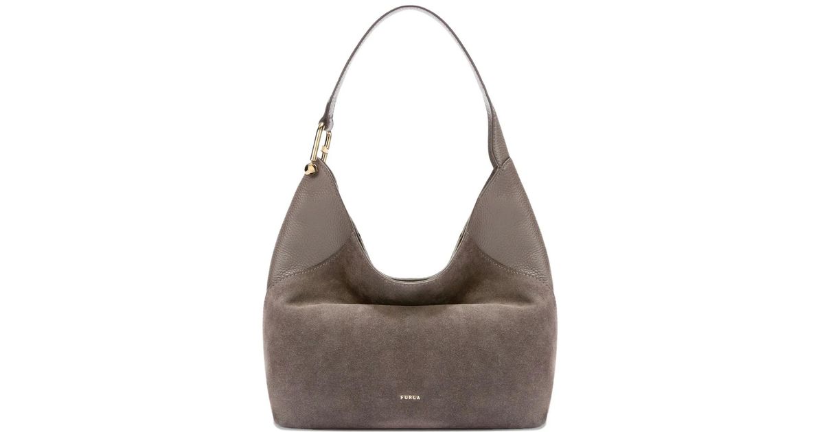 Furla Hobo Suede Tote Bag in Grey | Lyst UK