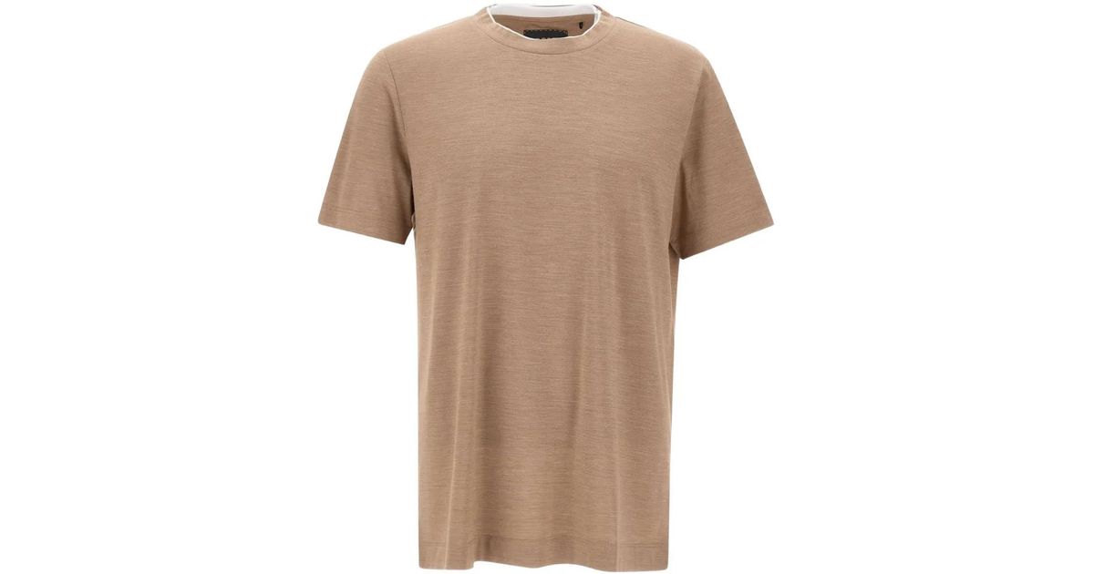 BOSS Overlay Crew Neck T-Shirt in Natural for Men | Lyst UK