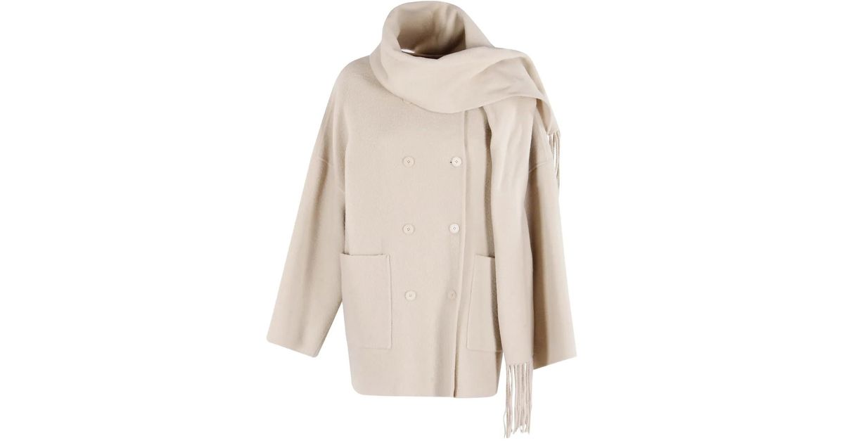Isabelle Blanche Double-breasted Scarf Coat in Natural | Lyst UK