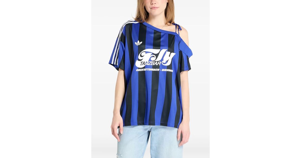 adidas Striped Off Shoulder Jersey in Blue | Lyst UK