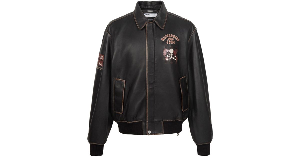 Mastermind Japan Leather Bomber Jacket in Black for Men | Lyst