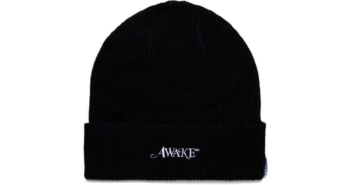 AWAKE NY Embroidered Ribbed Beanie Hat in Black for Men | Lyst UK