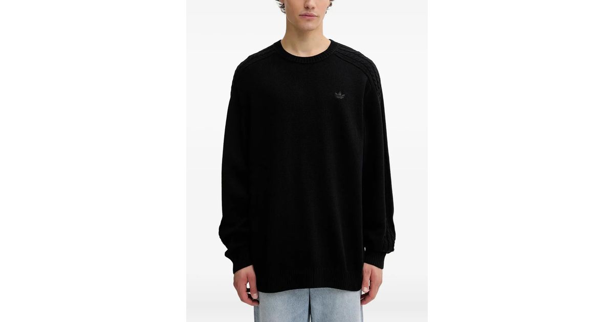 adidas Cable-Knit Logo Sweater in Black for Men | Lyst UK
