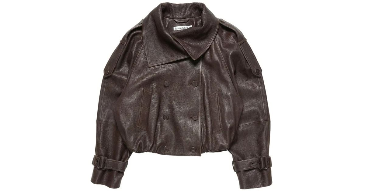 Acne Studios Cropped Leather Trench Coat in Brown | Lyst UK
