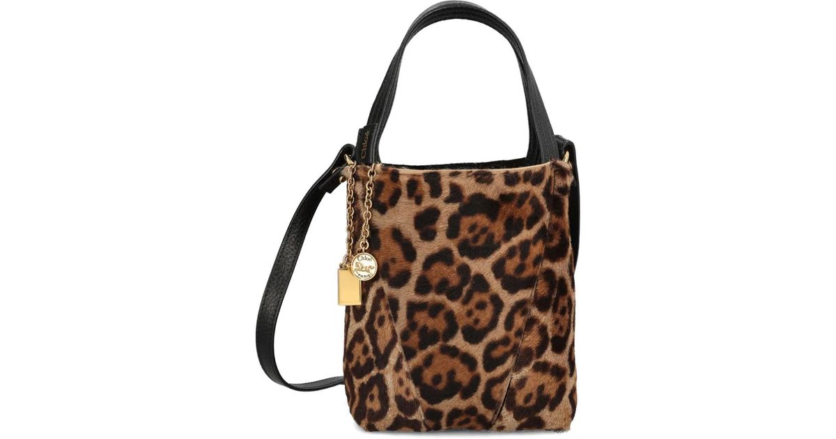 Chloé Small Leopard-Print Shearling Bucket Bag in Brown | Lyst