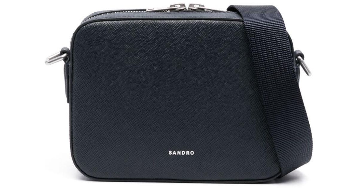 Sandro Small Saffiano Logo-Stamp Messenger Bag in Blue for Men | Lyst