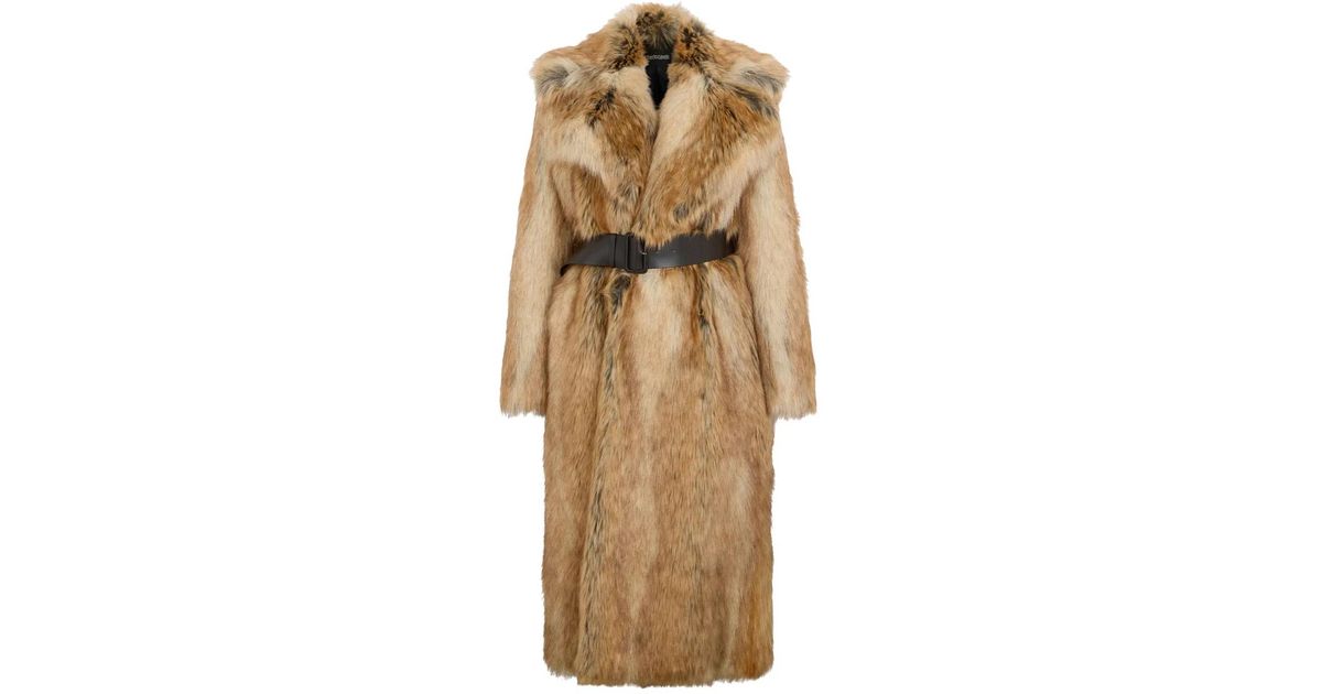 Roberto Cavalli Faux Fur Coat in Natural | Lyst UK