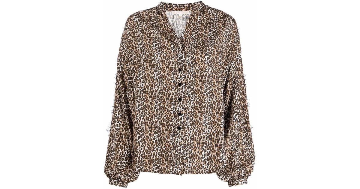 Gold Hawk Silk Leopard Print Blouse in Brown | Lyst UK