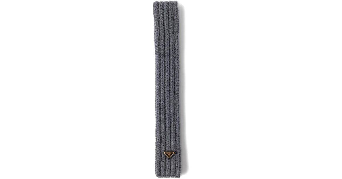 Prada Enamelled Triangle Rib Knit Scarf in White | Lyst UK