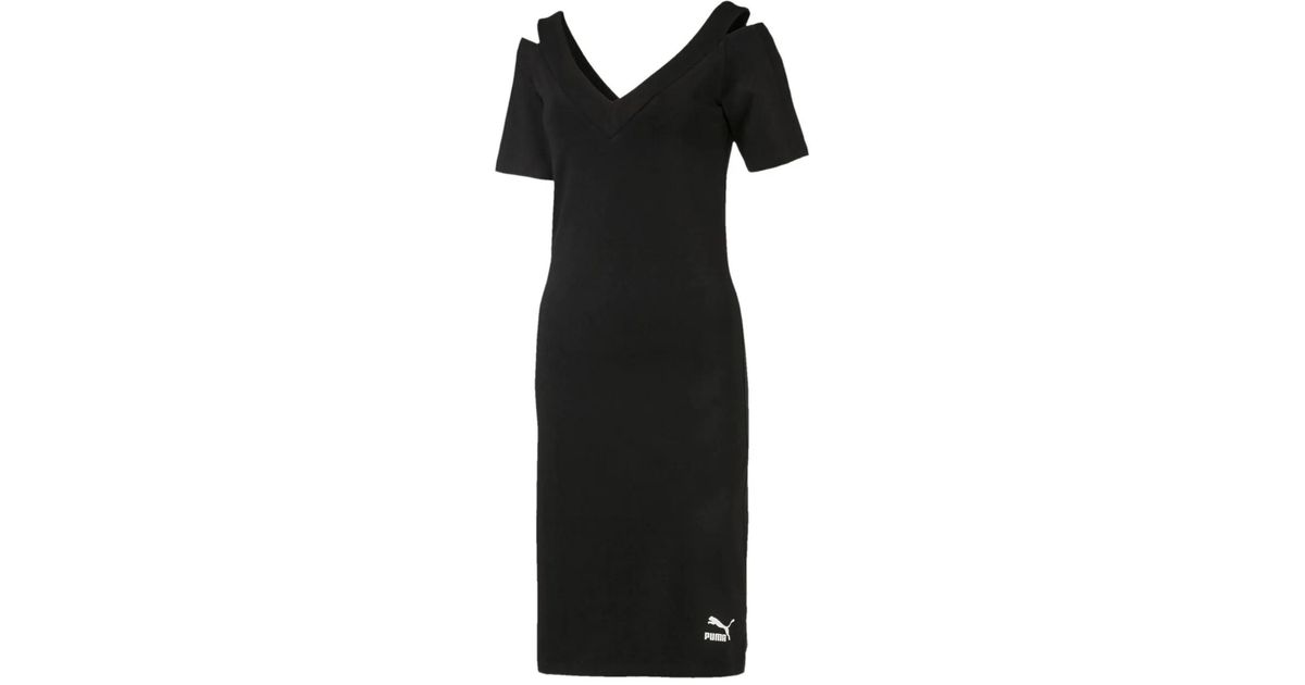 PUMA T7 Cold-Shoulder Mini Dress in Black | Lyst