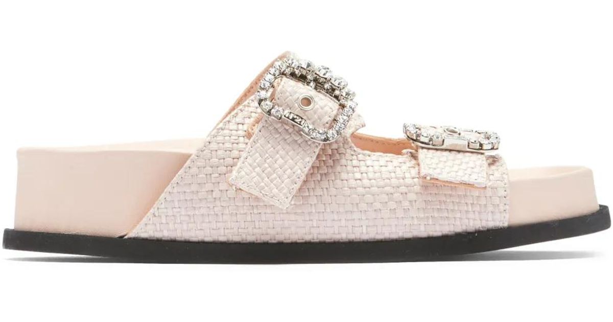 N°21 Crystal-Embellished Buckle Woven Slides in White | Lyst