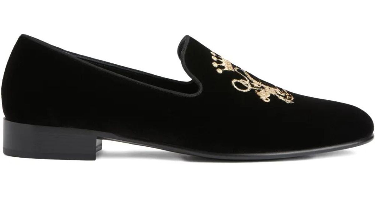 Giuseppe Zanotti Terence Embroidered Loafers in Black for Men | Lyst