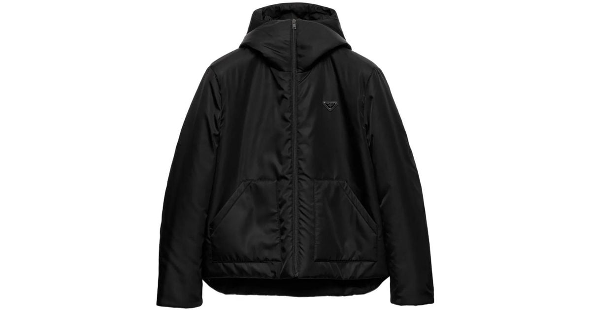 Prada Hooded Patch-Pocket Jacket in Black for Men | Lyst