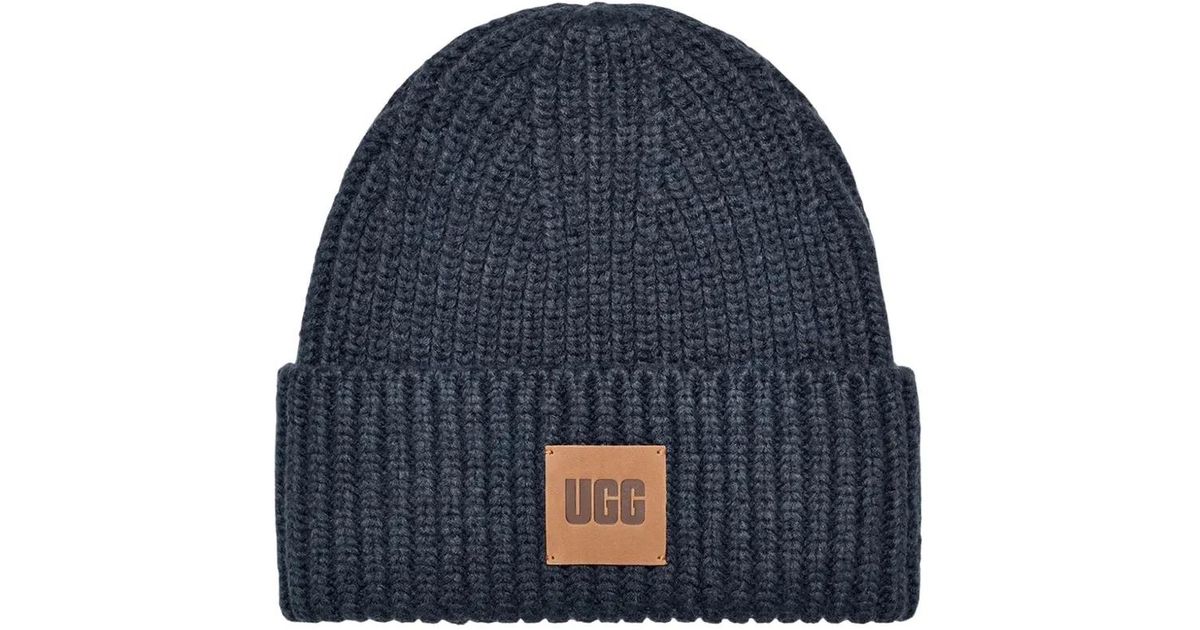 UGG Ribbed Logo-Patch Beanie in Blue | Lyst UK