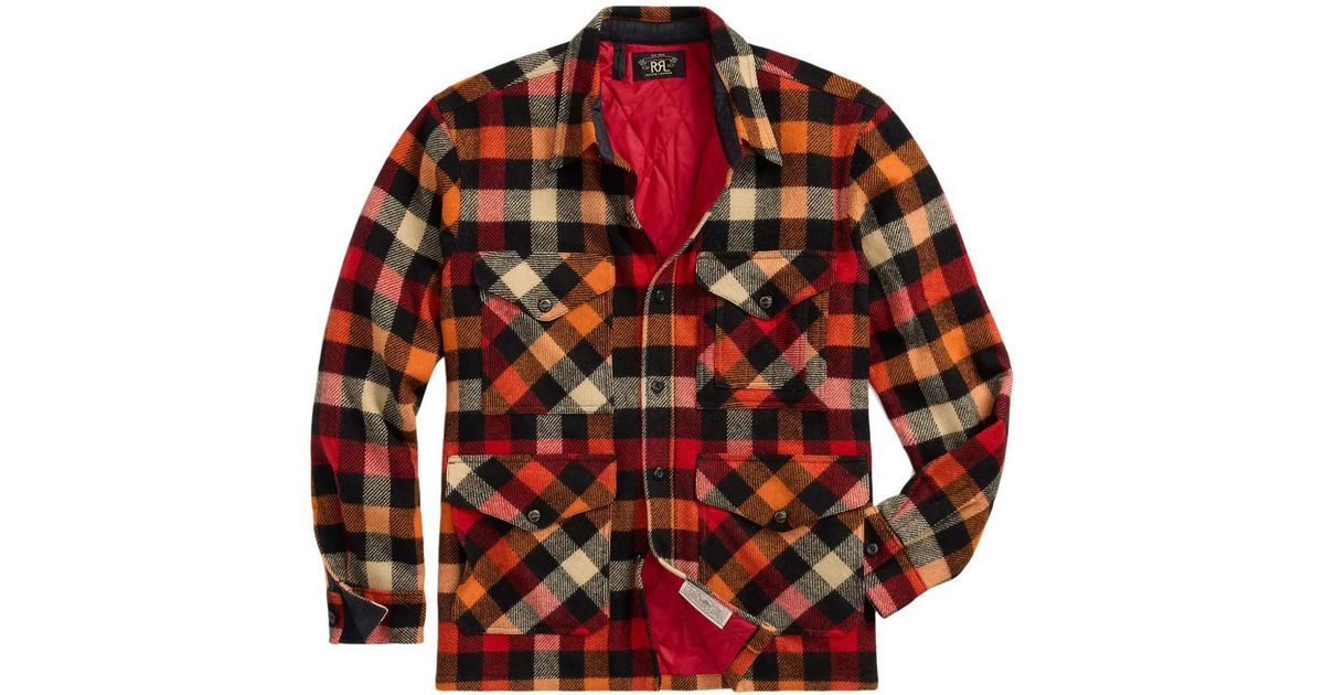RRL Checked Wool Overshirt in Red for Men | Lyst