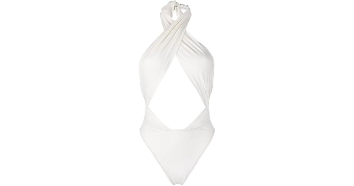 Reina Olga Halterneck Cut-Out Swimsuit in White | Lyst UK