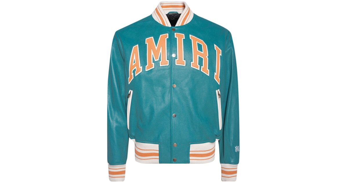 Amiri Leather Bomber Jacket in Blue for Men | Lyst
