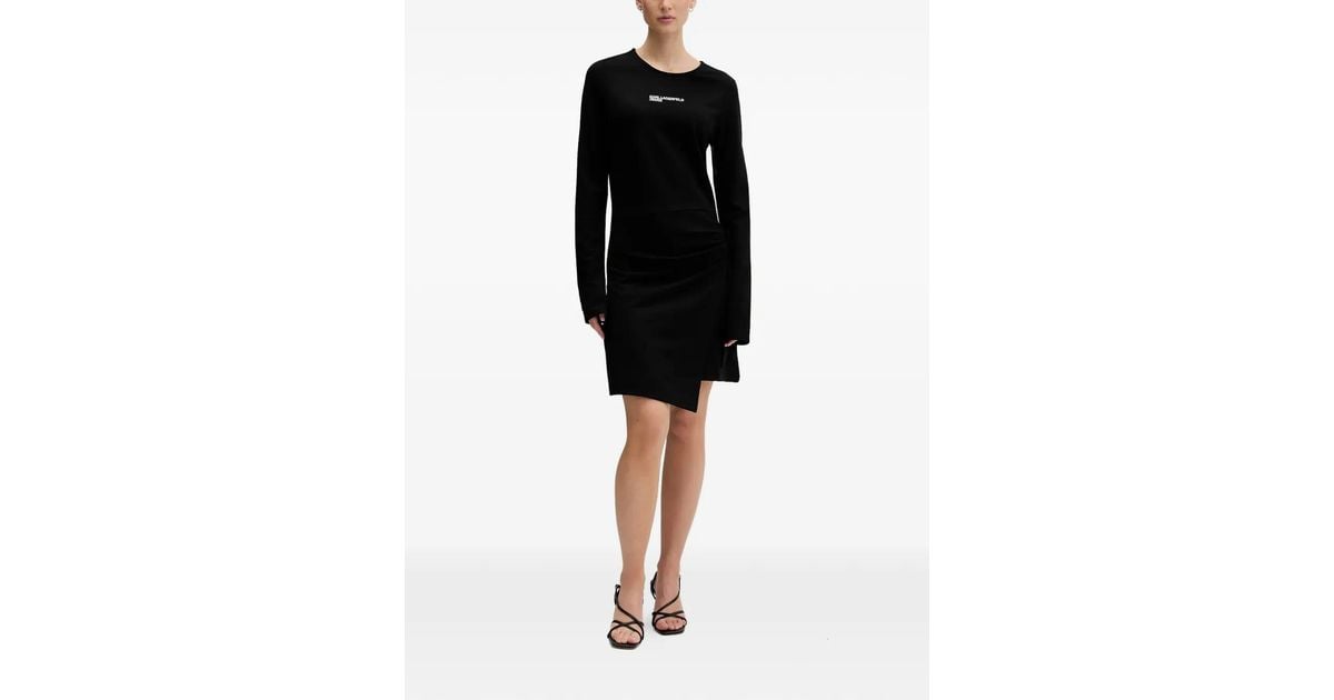 Karl Lagerfeld Long-Sleeve Draped Mini Dress in Black | Lyst UK