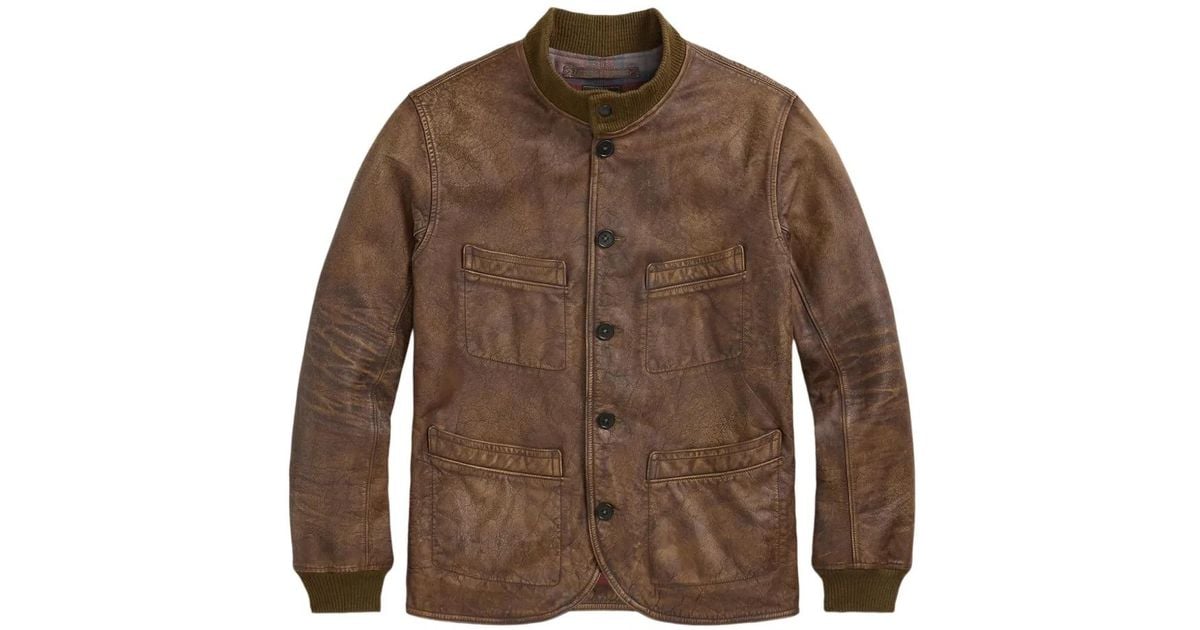 RRL Button-Up Leather Jacket in Brown for Men | Lyst