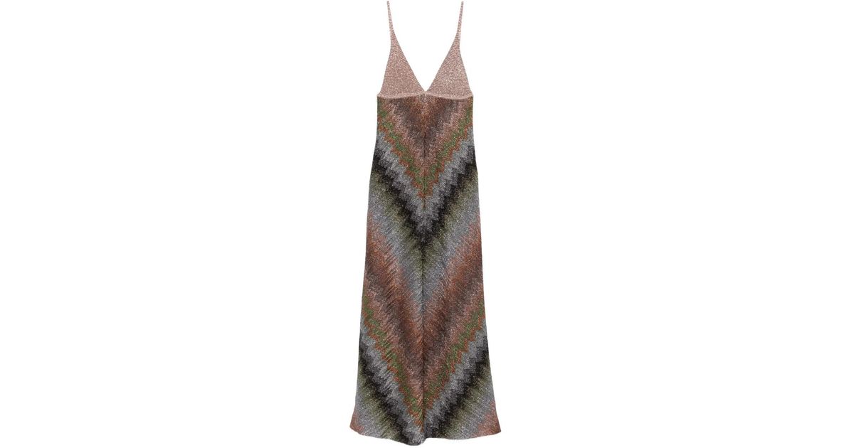 Missoni V-Neck Chevron Maxi Dress in Brown | Lyst