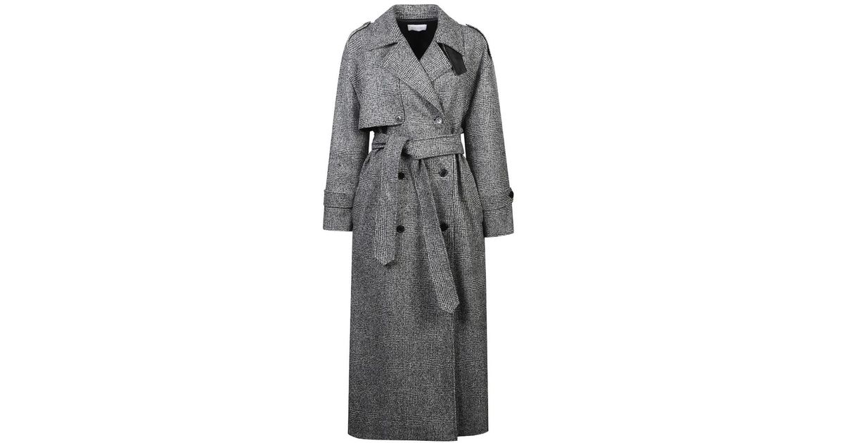 THE NINA STUDIO Check Belted Coat in Gray | Lyst